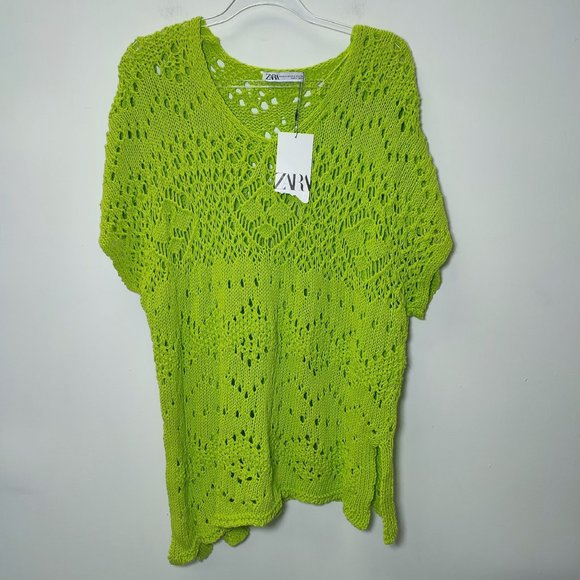 Zara | Sweaters | Zara Green Oversized Lace Knitting Top | Poshmark